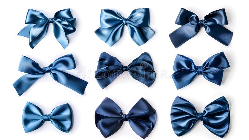 Collection of Elegant Blue Satin Bows Arranged Neatly in a Grid Pattern ...