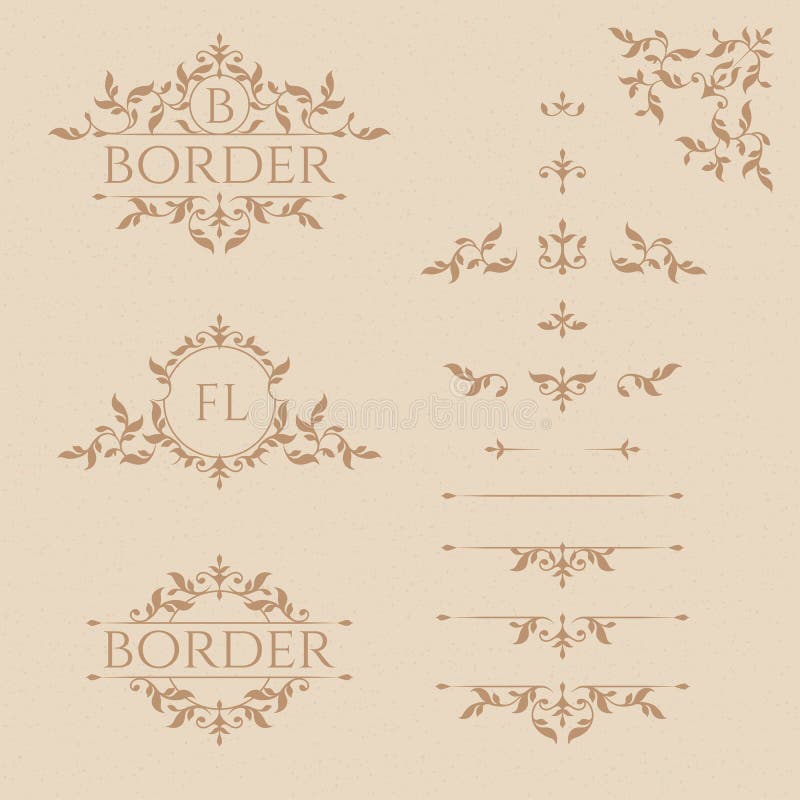 Set of Monogram Frames, Corners and Borders. Graphic Design Pages Stock ...