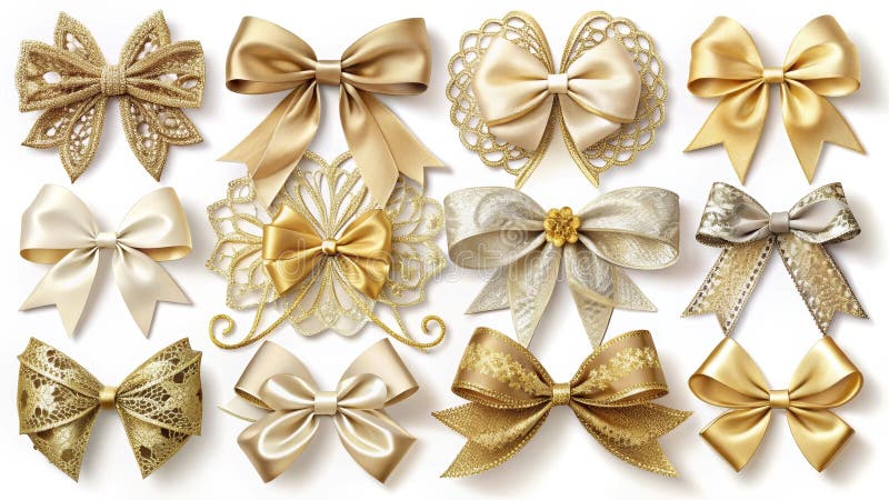 Collection of Elegant Gold and Ivory Bows, Perfect for Festive ...