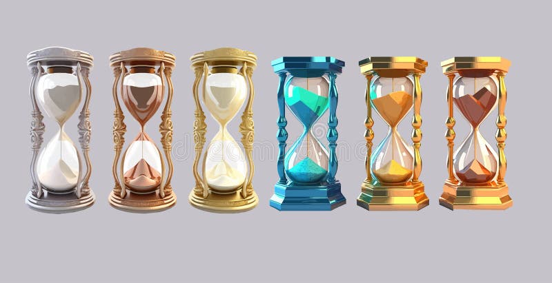 Collection of Elegant Hourglasses with Sand in Various Colors and ...