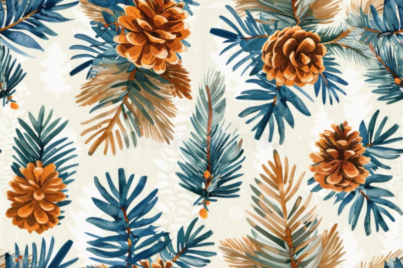 Seamless Vibrant Botanical Patterns Featuring Pine Cones and Evergreen ...