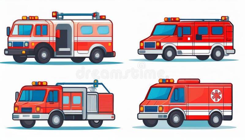 Illustration of Collection of Emergency Vehicles on a White Background ...