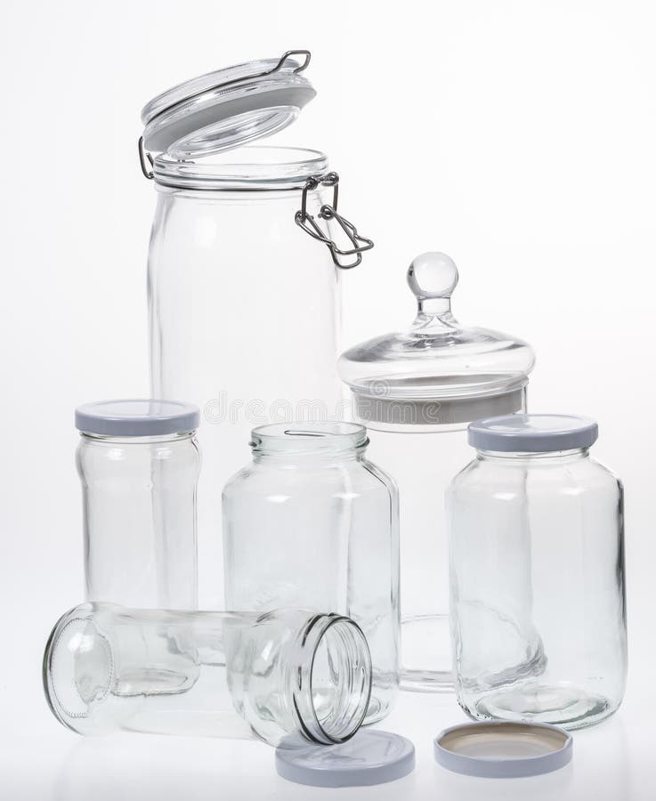 Collection of Empty Jars on White Background with Clipping Path Stock ...