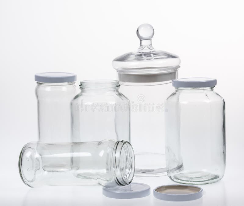 Collection of Empty Jars on White Background with Clipping Path Stock ...