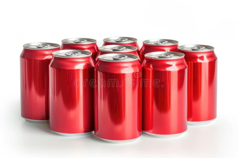 A Collection of Empty Red Soda Cans Stacked Next To Each Other Stock ...