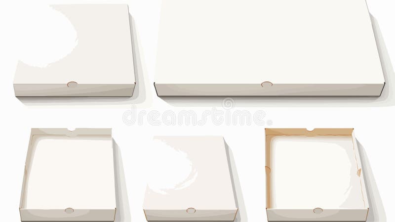 Collection of Empty White Pizza Boxes Shown in Various Angles Stock ...