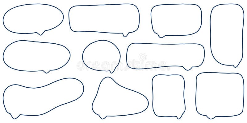 Collection of Empty Word Bubbles Outline on Transparent Background in ...