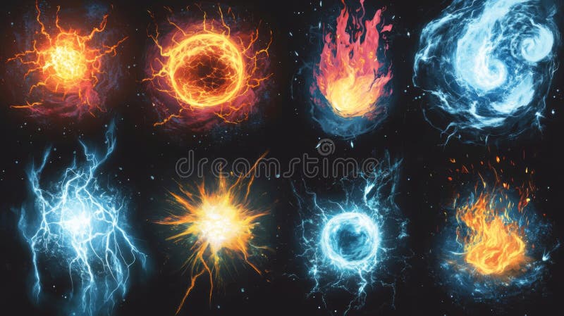 Collection of Energy Spheres with Fire Plasma and Abstract Particle ...