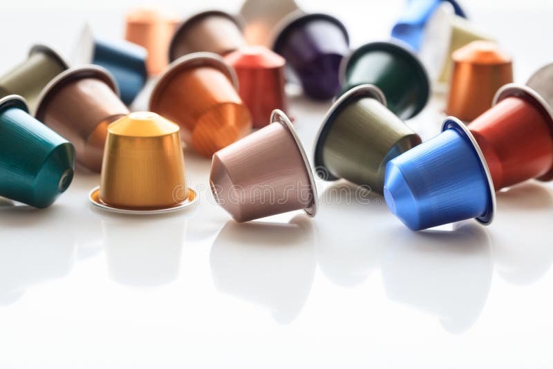 Espresso Coffee Pods on White Background, Closeup View with Details ...