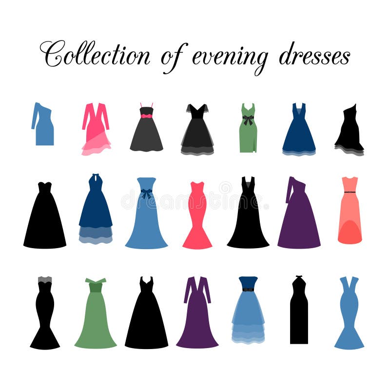 Evening Party Dresses Icons Stock Vector - Illustration of mannequin ...