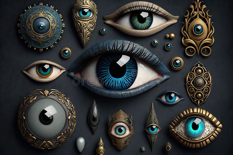 Collection of Evil Eyes in Various Forms, Including Stone Sculptures ...