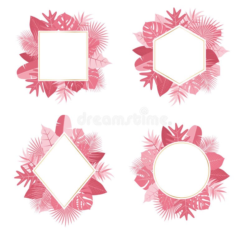Collection of Exotic Botanical Design Tropical Pink Leaves Frame Vector ...