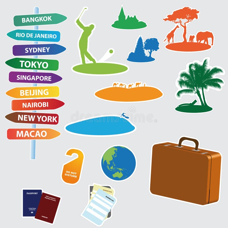 Collection of Exotic Trip Icons Stock Vector - Illustration of golf ...