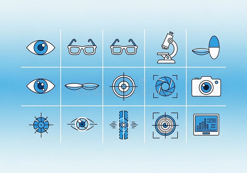 Collection of Eye Care and Vision Technology Icons for Ophthalmology ...