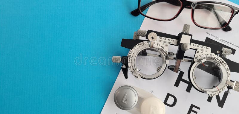 Collection of Eyeglasses with Vision Chart and Soft Contact Lenses ...