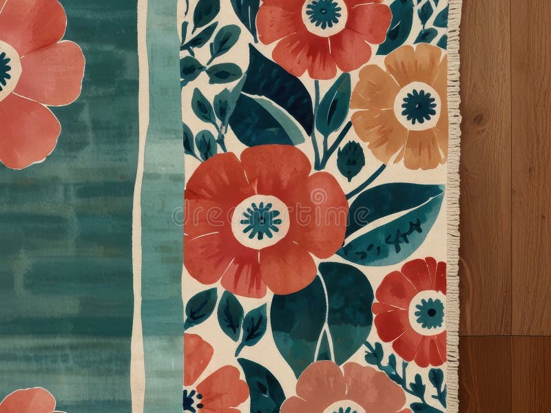 Collection of Fabric Panels with Red and Orange Floral Patterns Stock ...