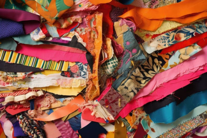 A Collection of Fabric Scraps in Vibrant Colors and Patterns Stock ...