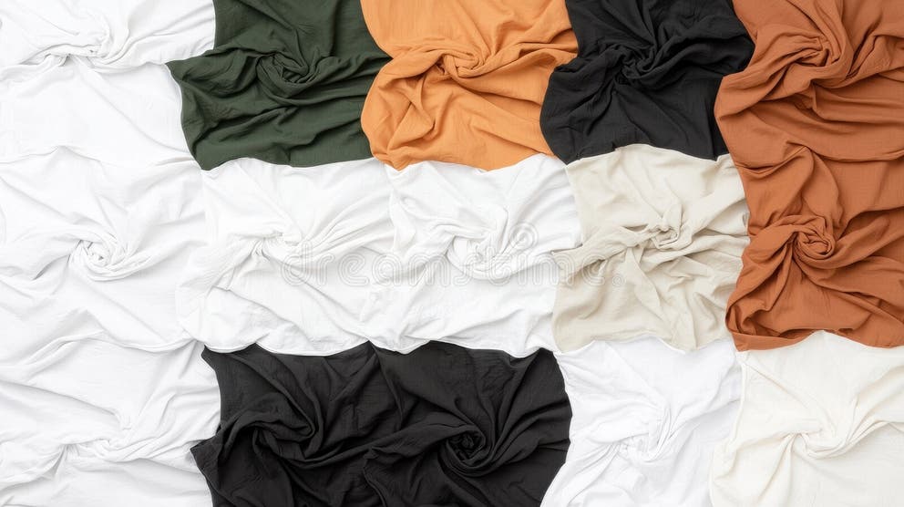 A Collection of Fabrics in Various Colors and Textures, Arranged in a ...