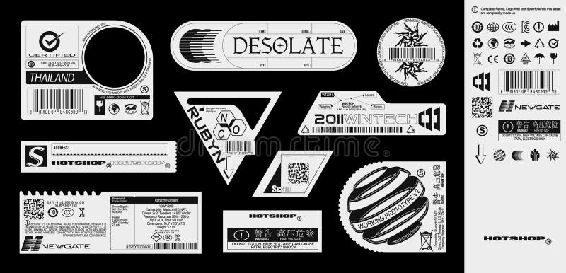 Collection of Fake Made Up Labels with Set of Symbols Stock ...
