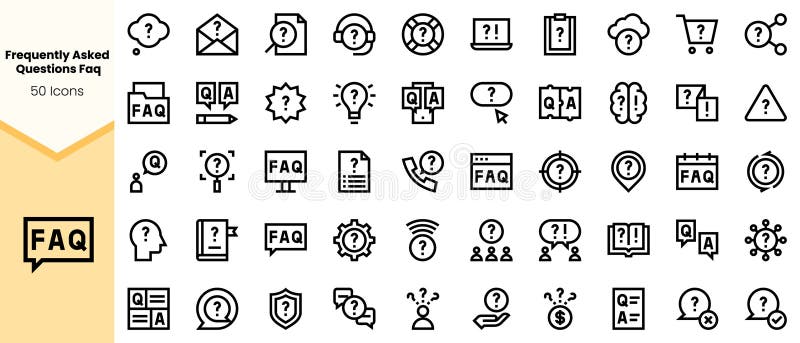 A Collection of FAQ-related Icons Including Question Marks, Documents ...