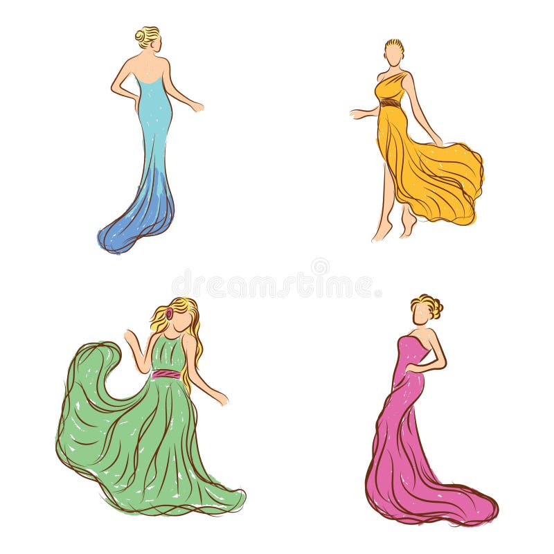 Collection of Fashion Model Sketches. Vector Illustration Decorative ...