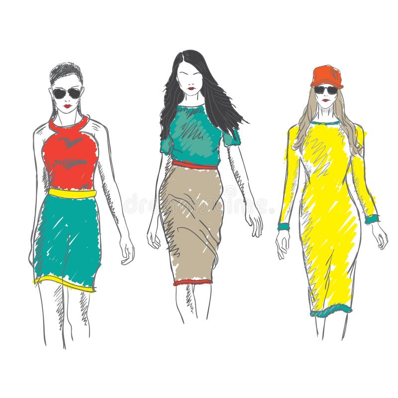Collection of Fashion Models. Vector Illustration Decorative Design ...