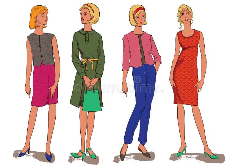 Collection of Fashion Models. Vector Illustration Decorative Design ...