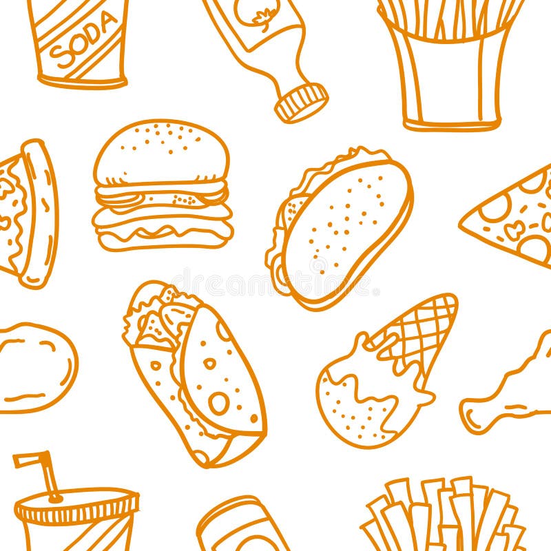 Collection of Fast Food Doodle Set Stock Vector - Illustration of fast ...