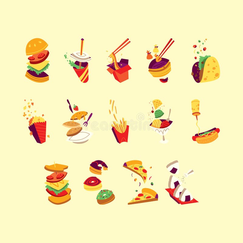 Collection of Fast Food. Vector Illustration Decorative Design Stock ...