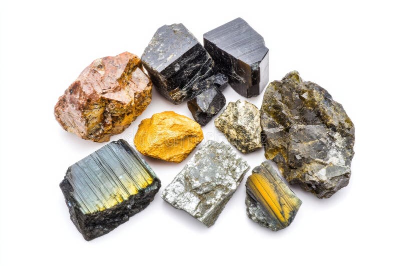 Mineral Samples Showcasing Diverse Colors and Textures on a Clean White ...