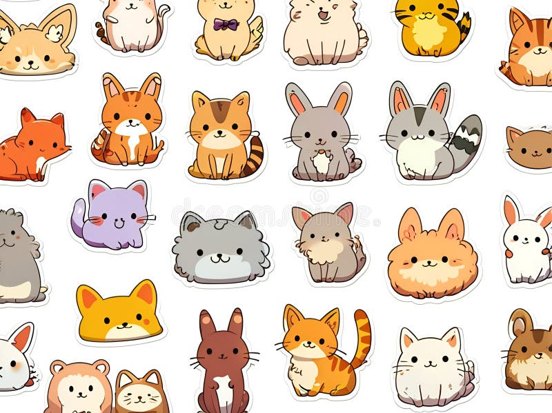 A Collection Charming Animal Sticker Collection Adorable Cartoon-Style ...