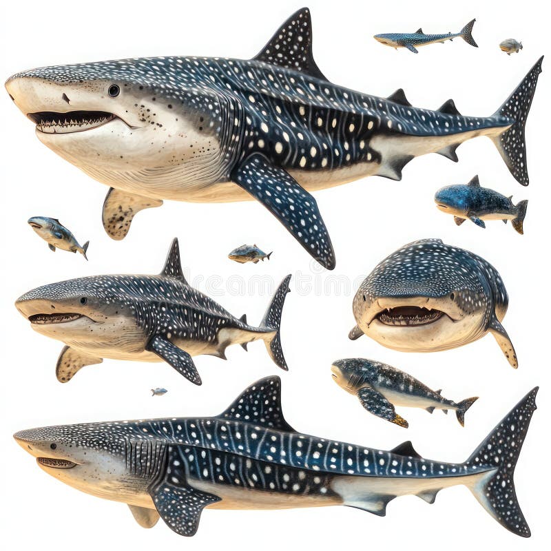Whale Shark Bundle - Front, Side, and Top View Isolated on Marine ...