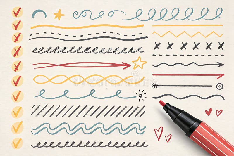 Hand Drawn Vector Collection of Decorative Underlines and Highlights ...