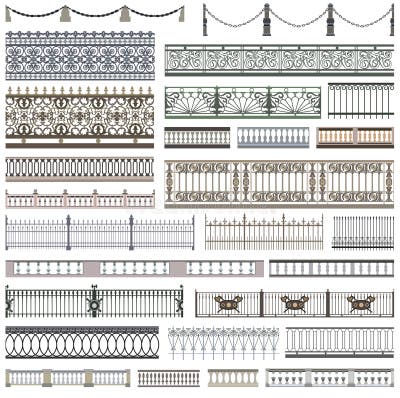 Collection of Fence Patterns and Decorative Design Elements with ...