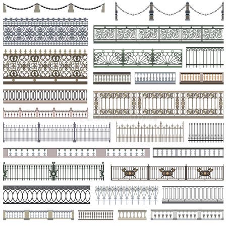 Collection of Fence Patterns and Decorative Design Elements with ...