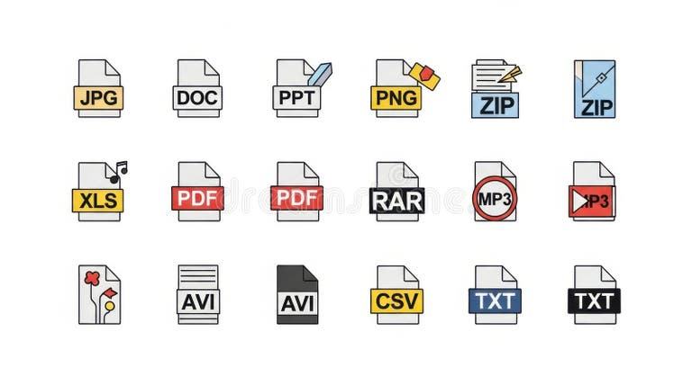 Collection of File Format Icons Digital Graphics for Software and ...