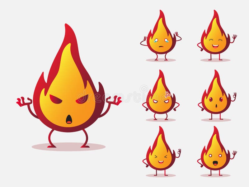 Collection of Fire Cartoon Character Design Vector. Fire Cartoon Icon ...