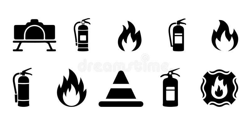Collection of Fire Safety Icons Stock Vector - Illustration of flame ...