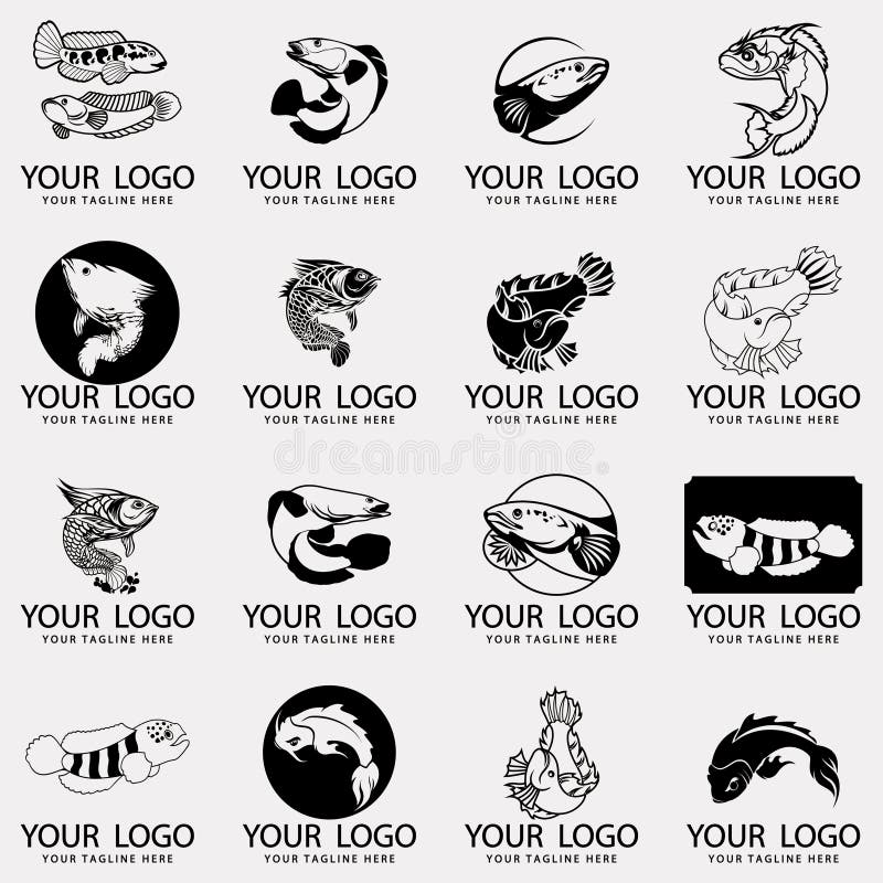 Collection of fish logos stock vector. Illustration of silhouette ...