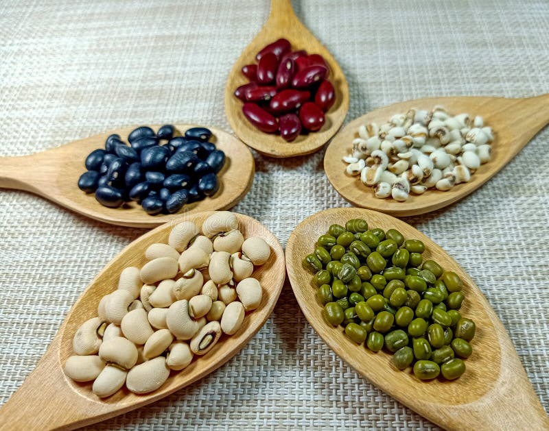 Collection of Five Beans on a Wooden Spoon Stock Photo - Image of fruit ...
