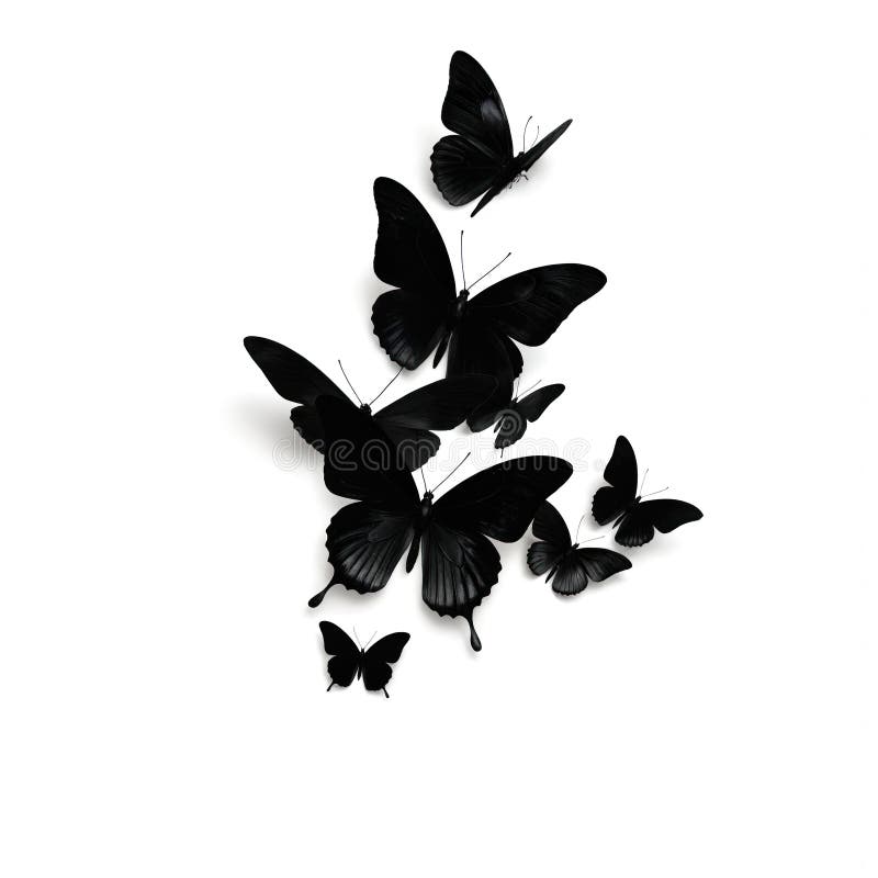 Collection of Five Black Butterflies on White Background. Elegant ...