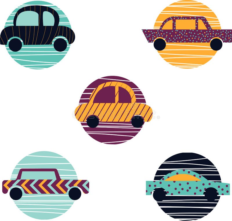 Collection of Five Cars. Modern Automobile in the Flat Design Stock ...