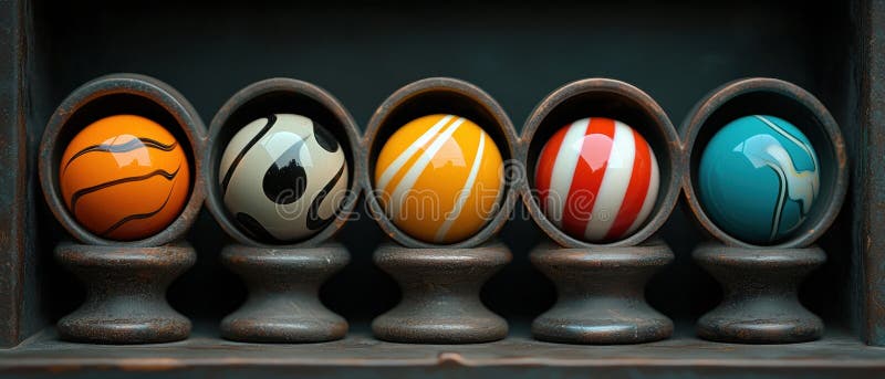A Collection of Five Colorful Marbles, Each with a Unique Design, is ...