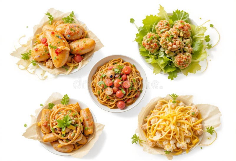 A Collection of Five Different Dishes, All of Which are Pasta-based ...