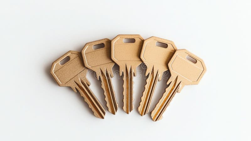 A Collection of Five Identical Gold Keys Arranged in a Row, Symbolizing ...