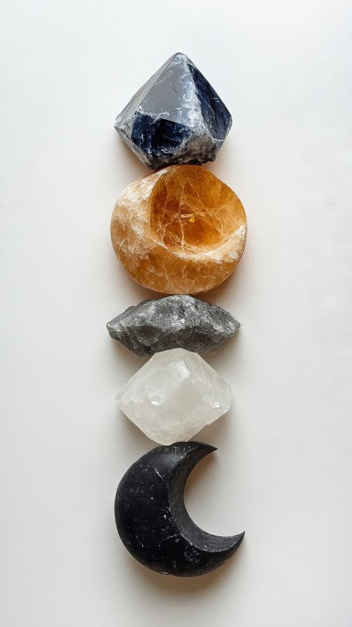 A Collection of Five Polished Stones Arranged Vertically. Stock ...