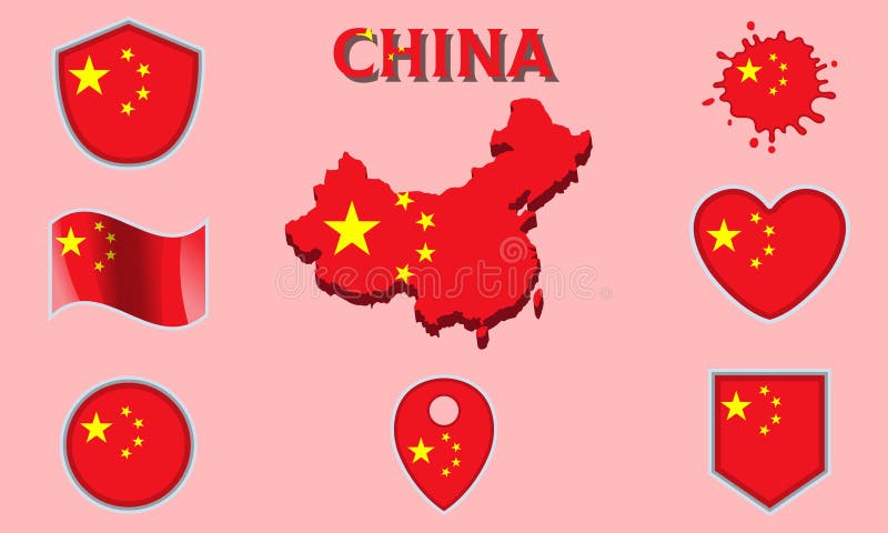 Collection of Flat National Flags of China with Map Stock Vector ...
