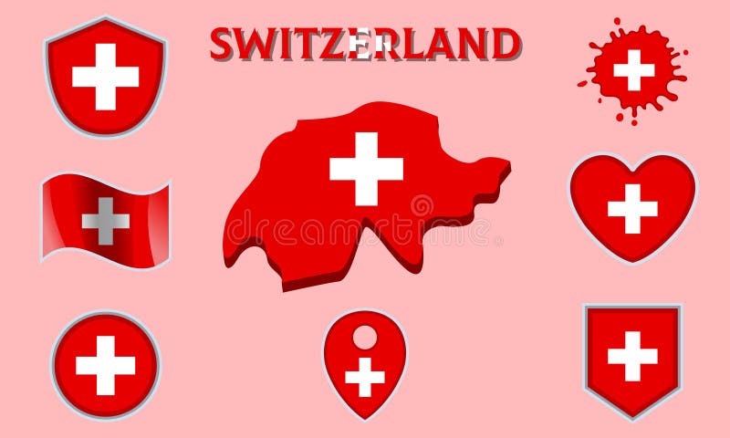 Collection of Flat National Flags of Switzerland with Map Stock Vector ...