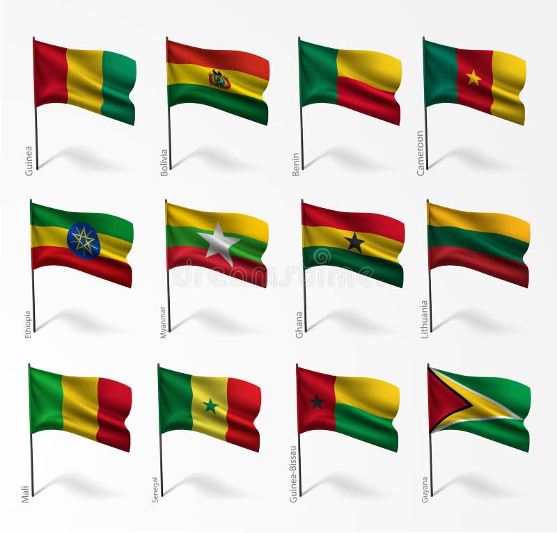 Collection of Flags of World on Flagpole Stock Illustration ...