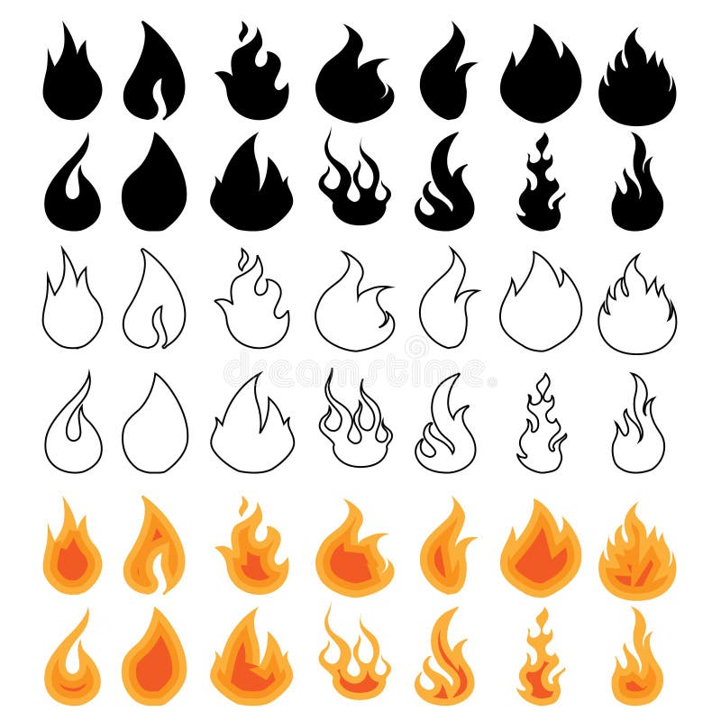 Fire Icons. Burning Flame Silhouette Logos, Simple Fire Symbols for Hot ...
